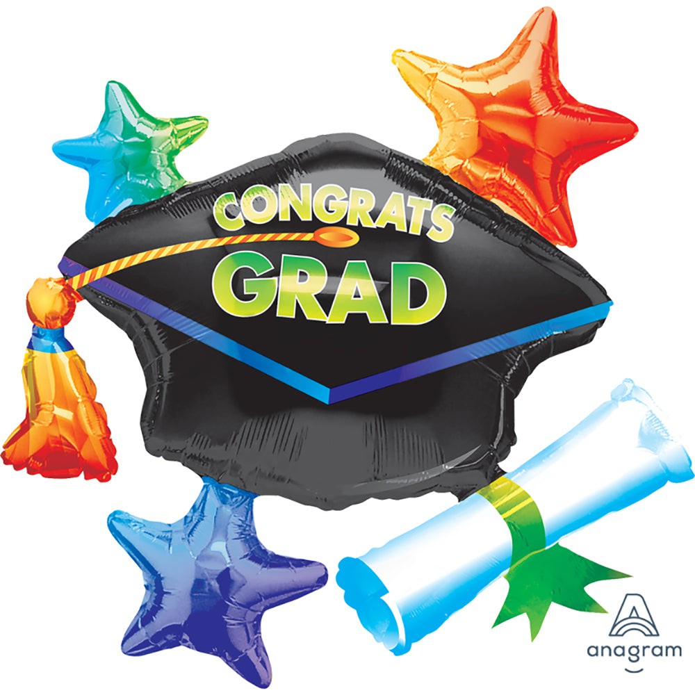 Congrats Grad Cap With Stars 31″ Balloon – instaballoons Wholesale