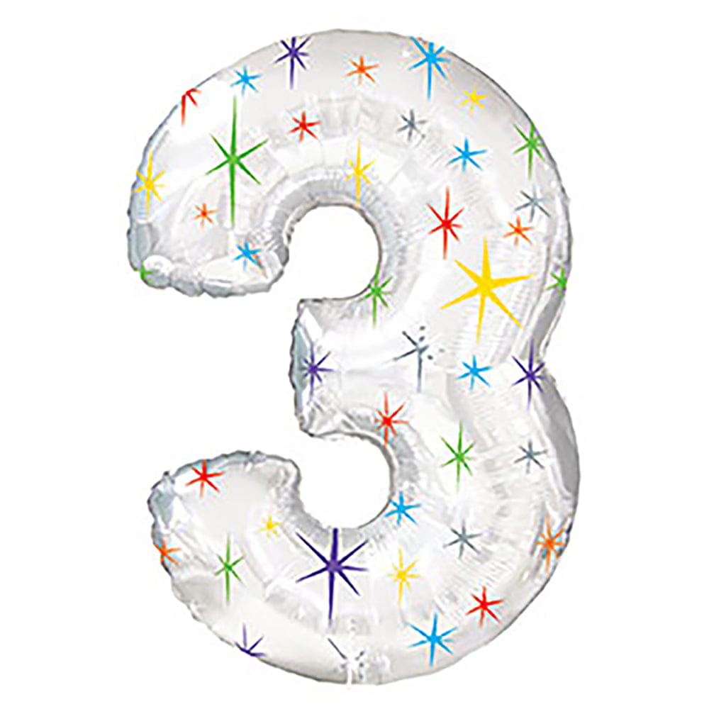 Multi-colored Sparkle Number 3 (Three) 38″ Balloon – instaballoons ...