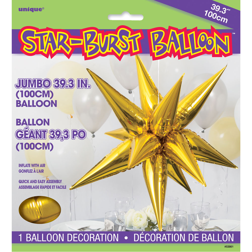 12 Point Jumbo Star-burst - Gold (air-fill Only) 39″ Balloon ...