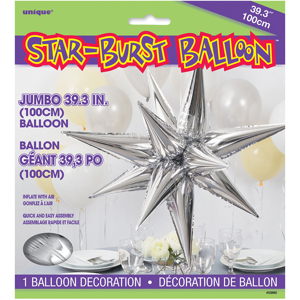 12 Point Jumbo Star-burst - Silver (air-fill Only) 39″ Balloon ...