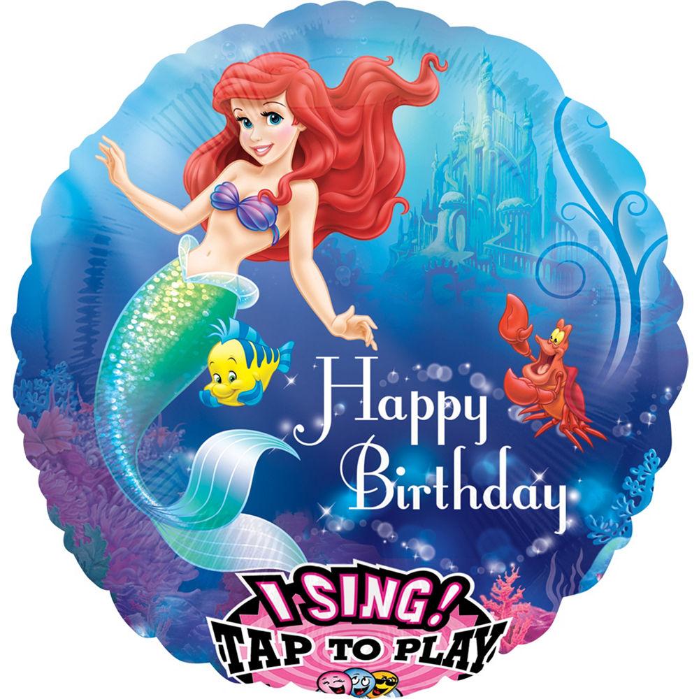 28" Little Mermaid Happy Birthday Sing-A-Tune Foil Balloons ...